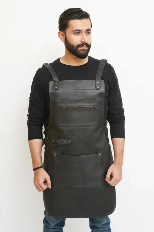 Leather Blacksmith Apron With Dual Pockets And Towel Holder